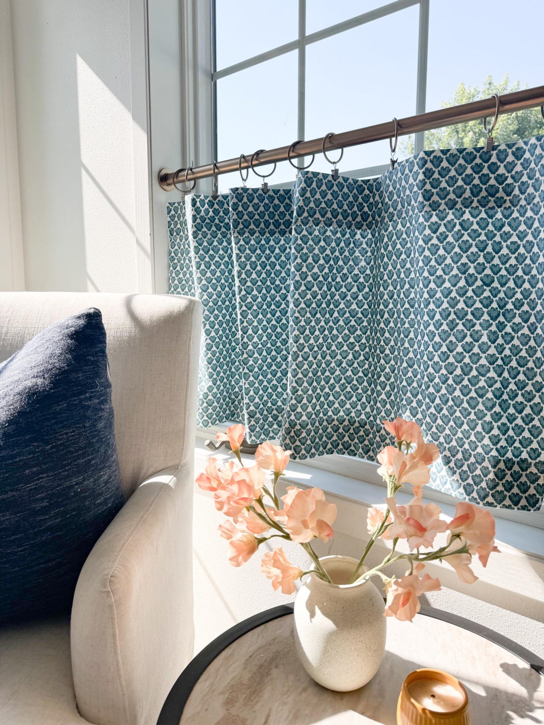 Blue Gem Print Cafe Curtains , Tier Curtains, Kitchen Curtains ...