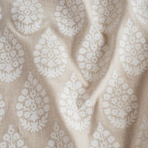 1 Pair of White and Sandy Oatmeal Fabric Features a Block Print Floral ...