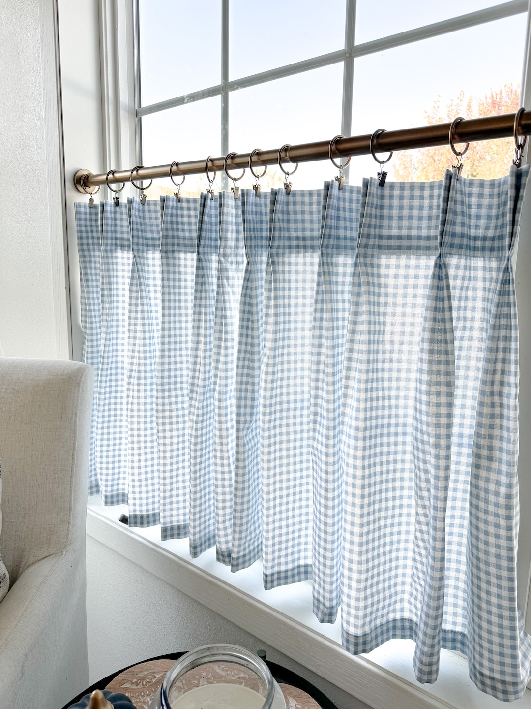 Pleated Gingham Plaid Print Cafe Curtains, Tier Curtains, Kitchen ...