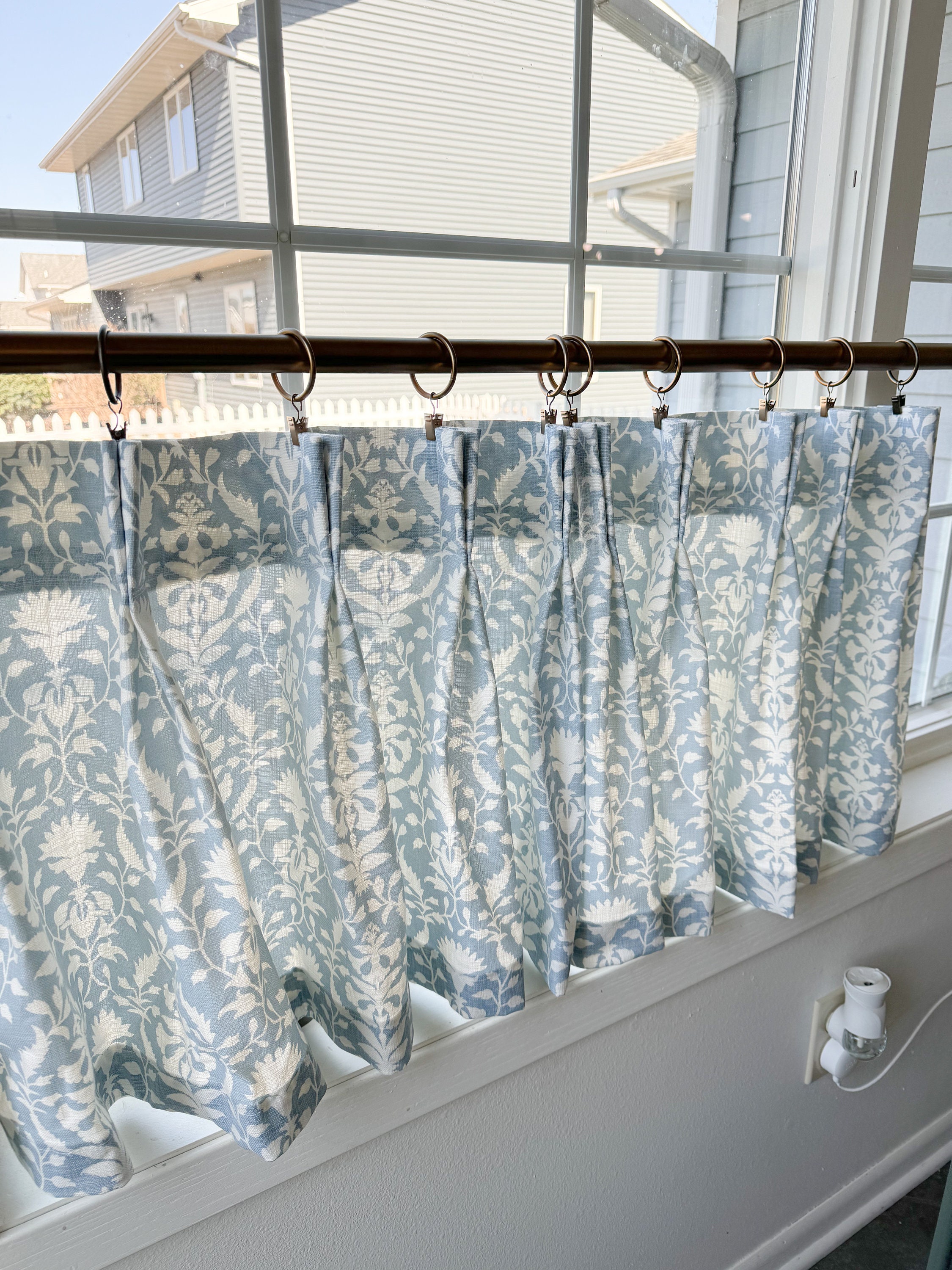 This Fresh Light Blue Block Print Pleated Cafe Curtains Beautiful Block ...