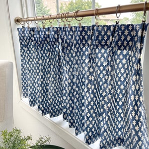 Pleated Block Print Cafe Curtain , Tier Curtains, Kitchen Curtains ...