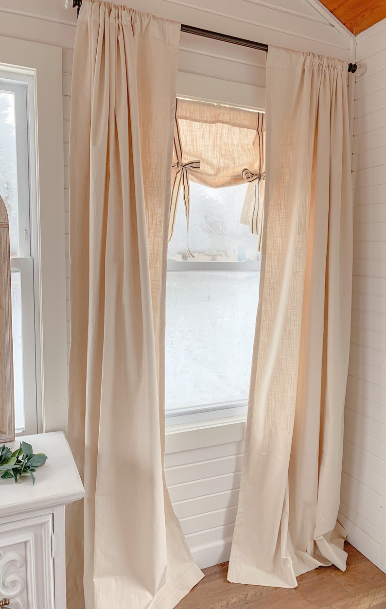 Cotton Slub linen Look Curtains window Treatments | Etsy