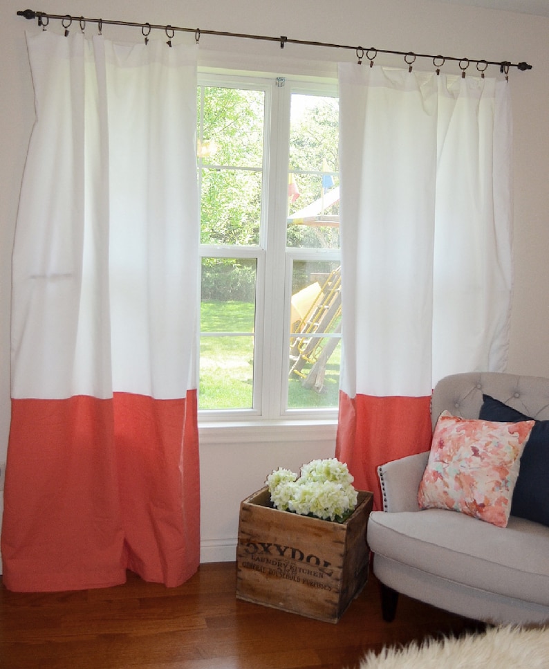 Custom Coral Striped Curtains Stripes Color Blocked | Etsy