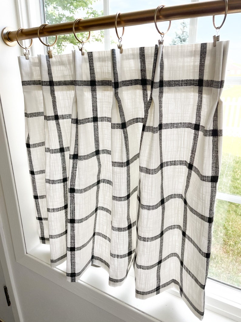 Pleated Windowpane Plaid Cafe Curtain , Tier Curtains, Kitchen Curtains ...