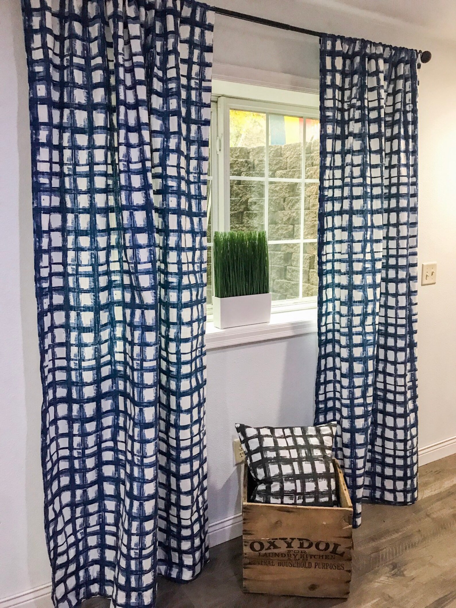 2 Panels Modern Window Pane Print Fabric Grid Pattern Modern - Etsy