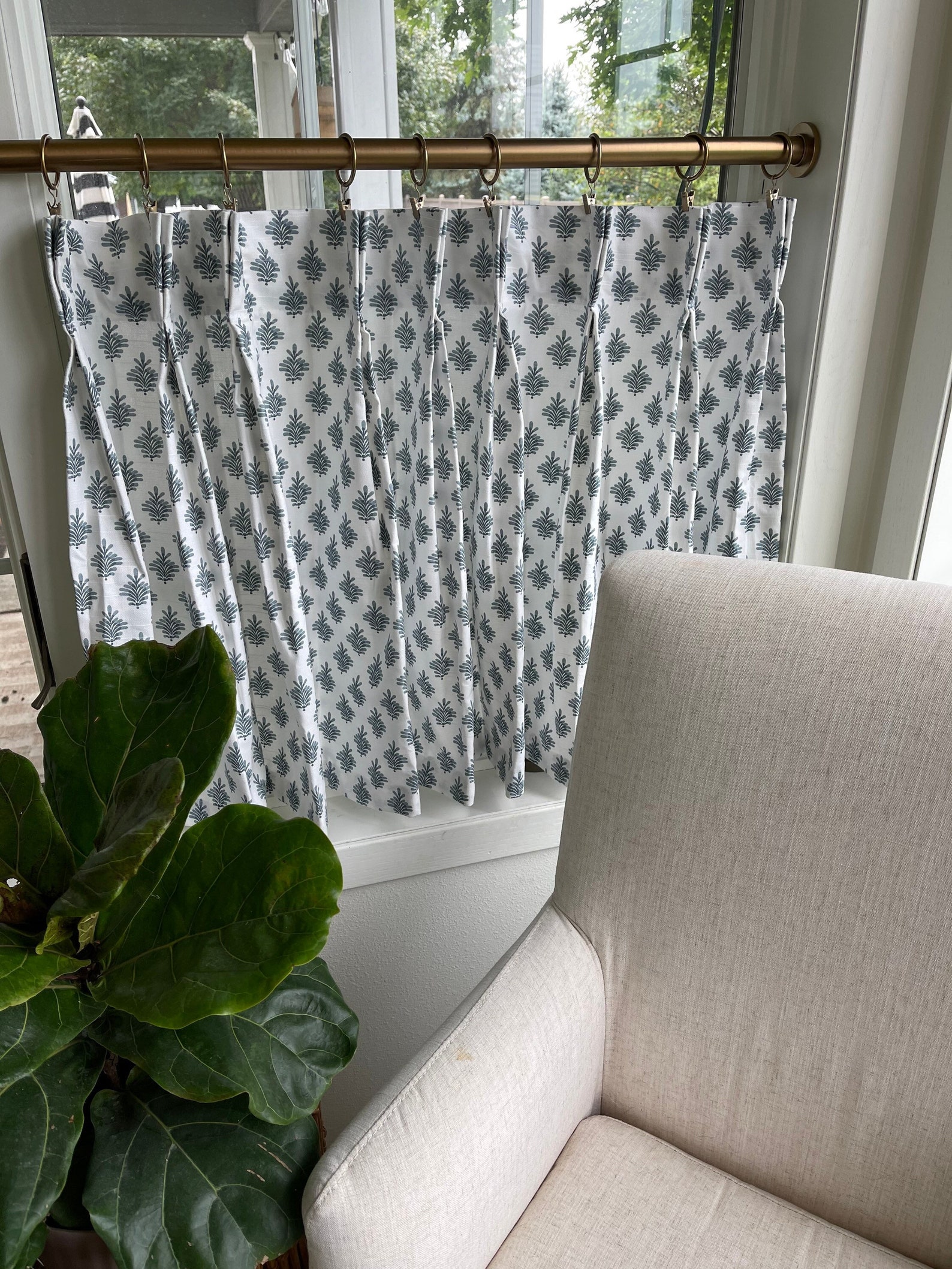 Pleated Block Print Cafe Curtain , Tier Curtains, Kitchen Curtains ...