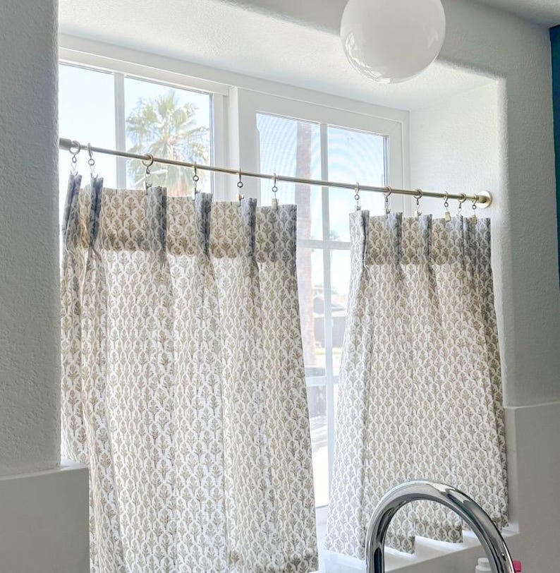 Pleated Block Print Cafe Curtain: Blue Lacefield Pleated Window ...