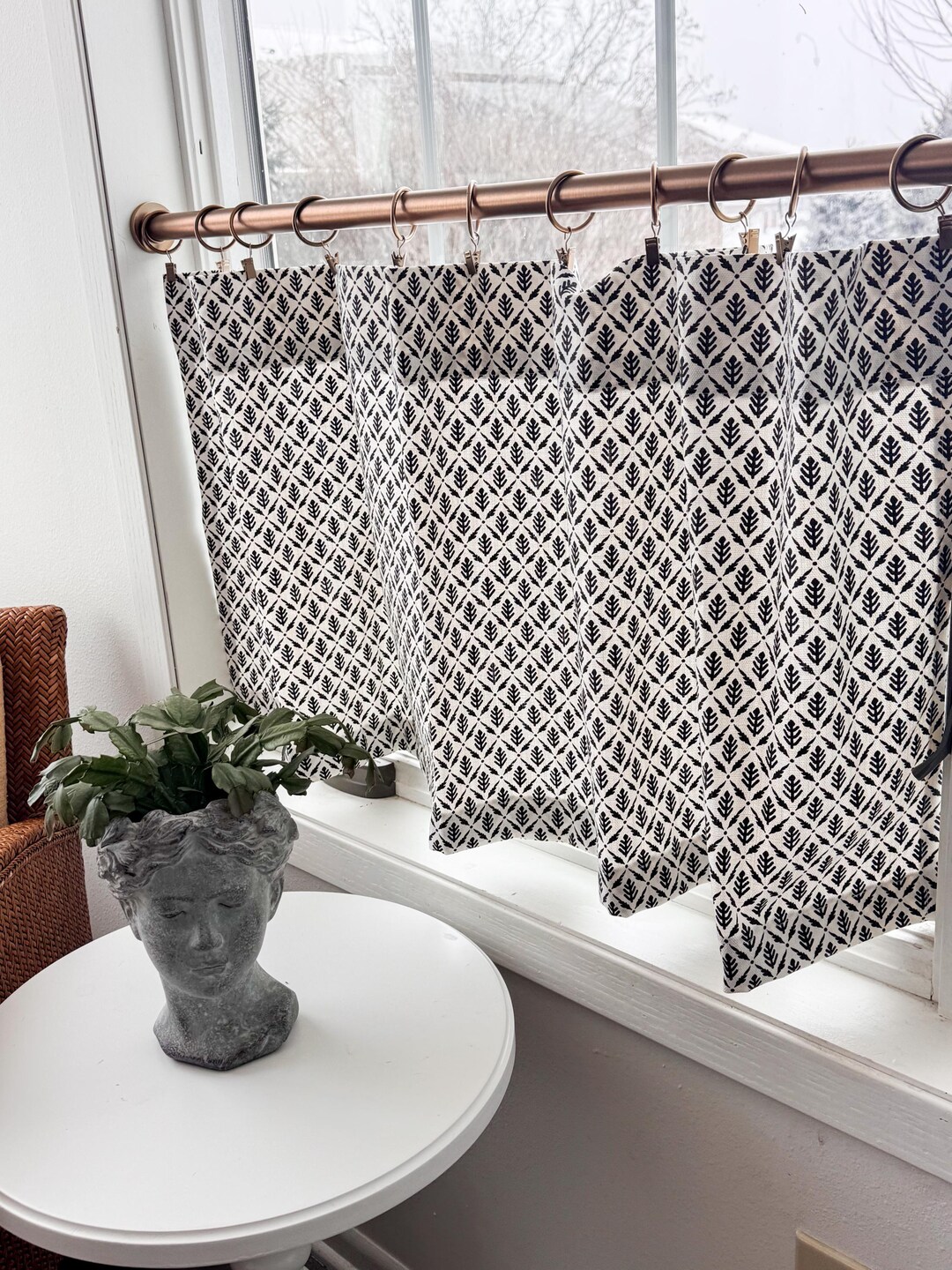 Black & White Block Print Cafe Curtains, Linen Cotton Blend - Etsy