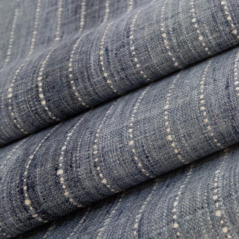 Luxury Woven Indigo Blue Drapes, Vertical Stripe Curtains Window ...