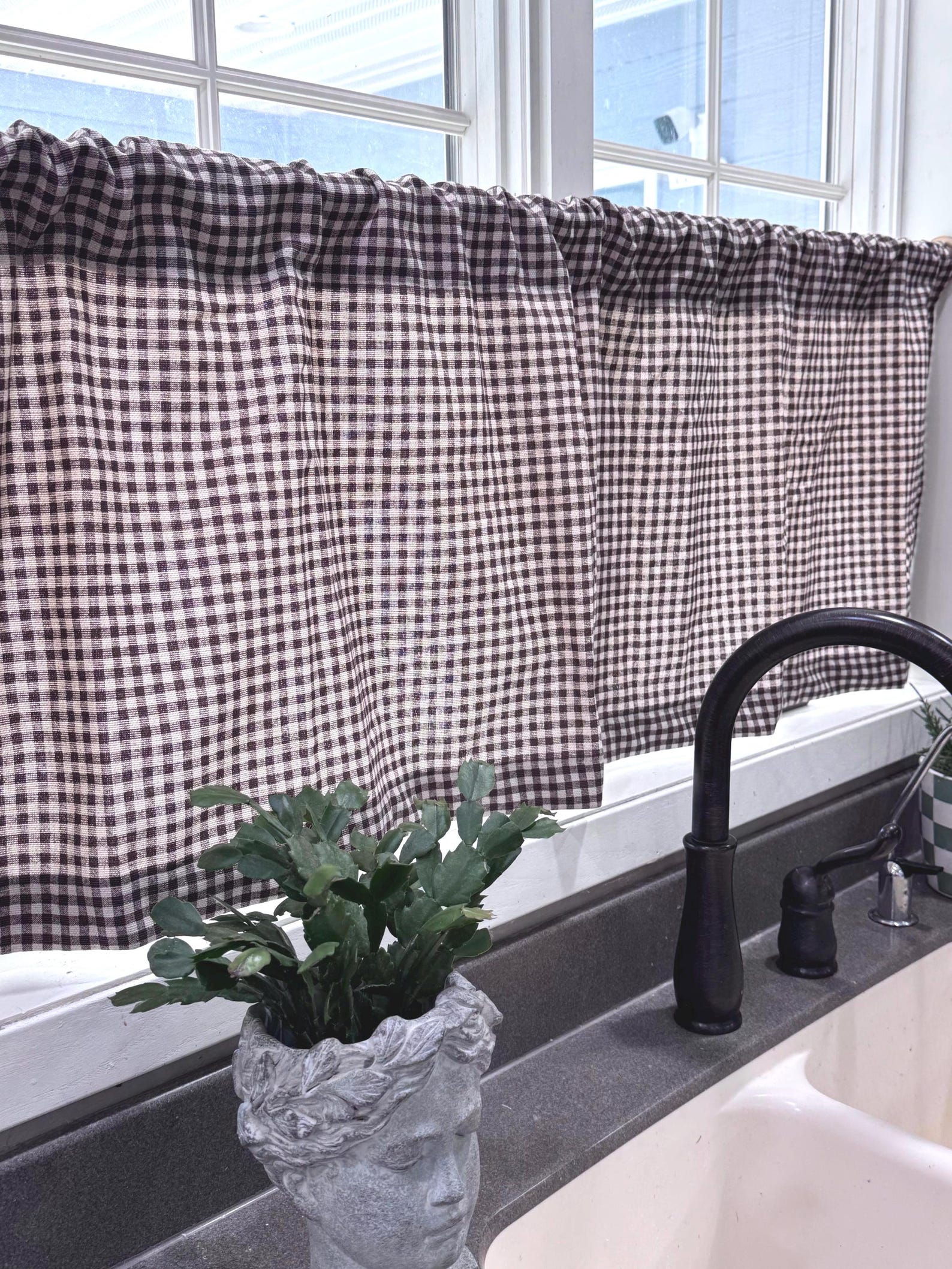 Brown and Oatmeal Gingham Plaid Cafe Curtains , Tier Curtains, Kitchen ...