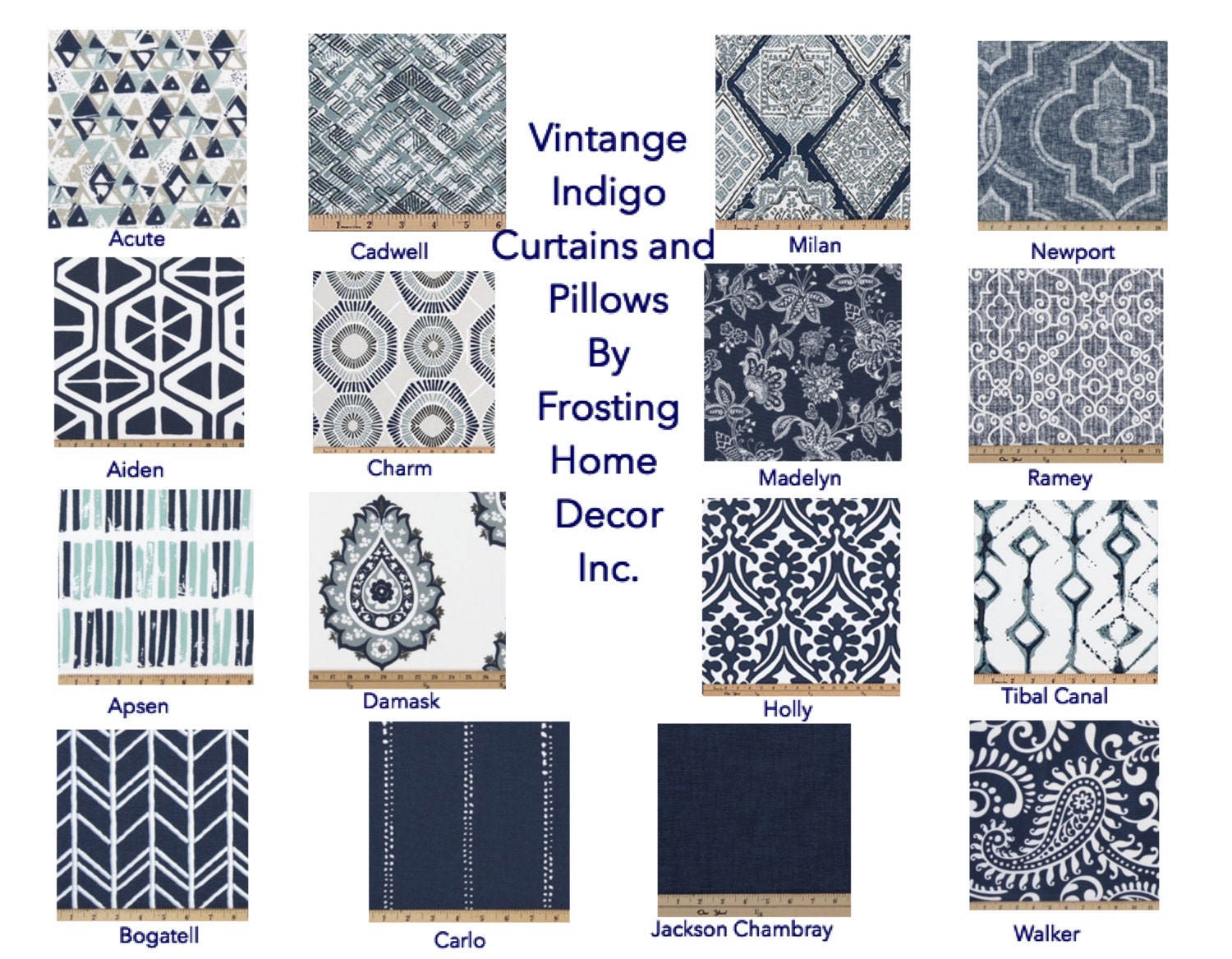 One Pair Indigo Blue Designer Fabric 27 Pattern Choices Etsy