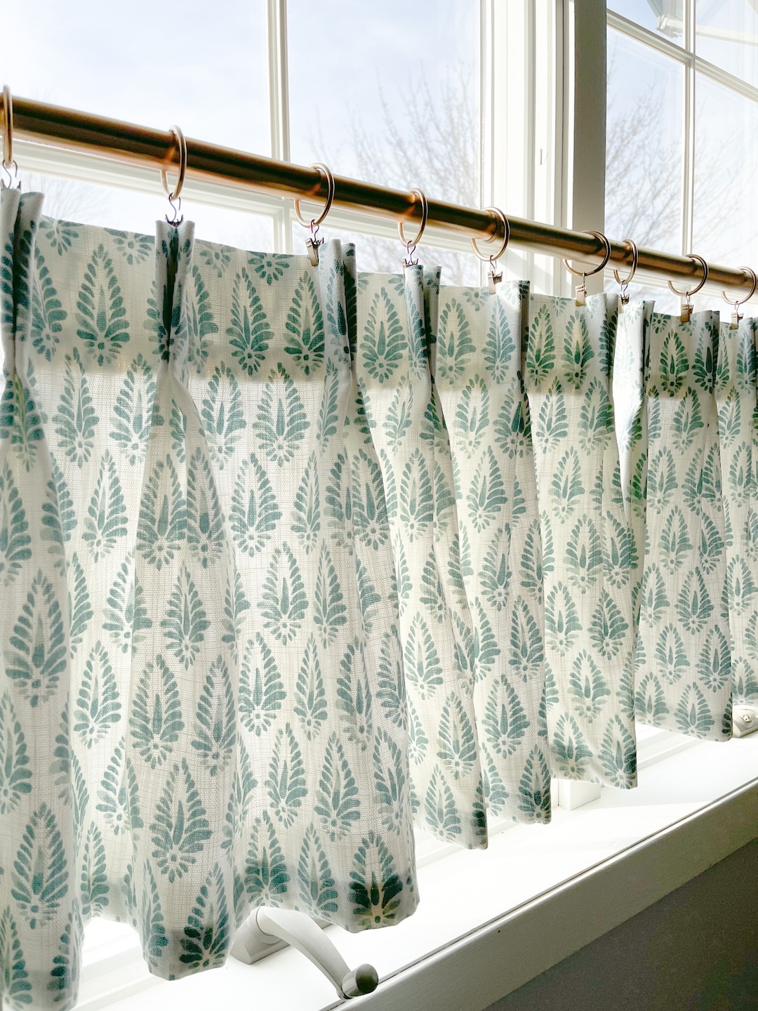 Floral Block Print Cafe Curtains: Pleated Cotton Linen Blend - Etsy