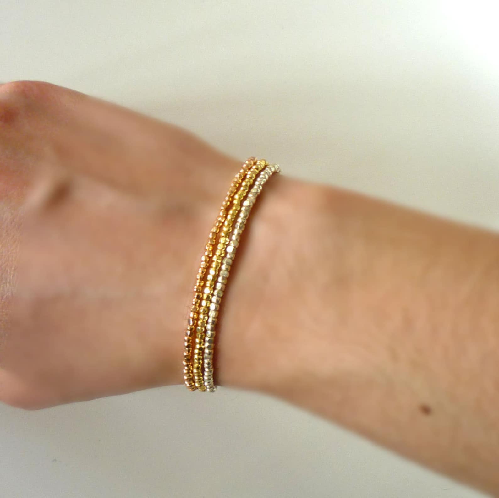 Minimalist Stretch Bracelets Stack of 3 Multibuy Discount, Faceted ...