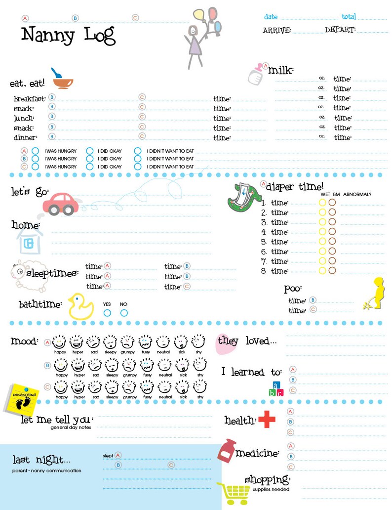 Nanny Log (3 Children; Infant, 1, and 3 Yrs Old) - Etsy