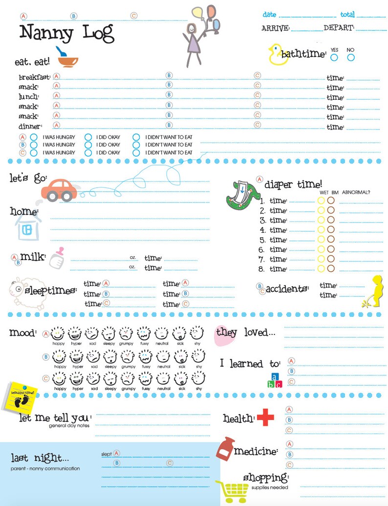 Nanny Log - 3 Children (1, 2, & 5 Year Old) ENGLISH ONLY - Etsy