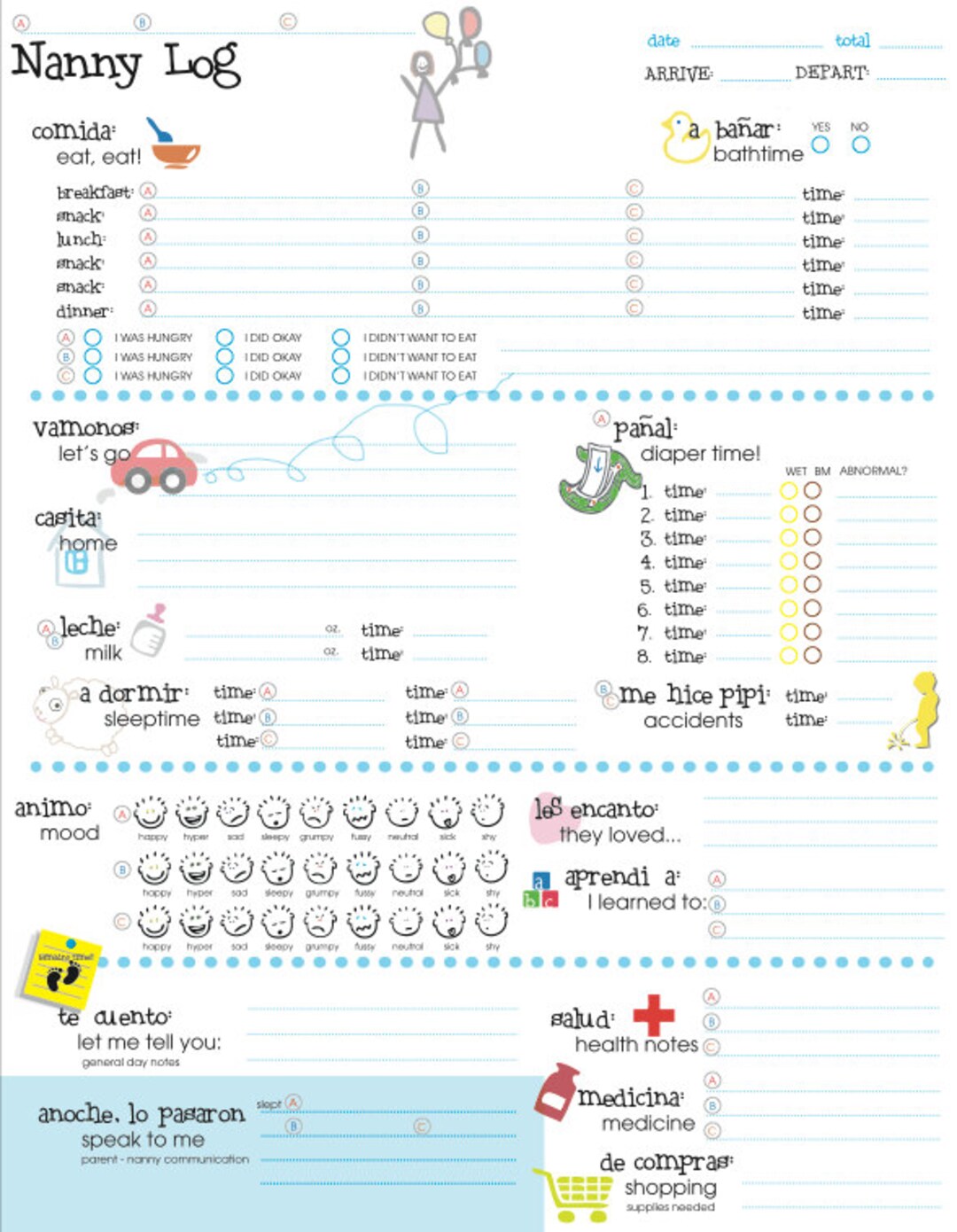 Nanny Log - 3 Children (1, 2, & 5 Year Old) - Etsy