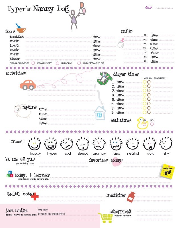 CUSTOM Nanny Complete -schedule, Emergency, & Log - Etsy