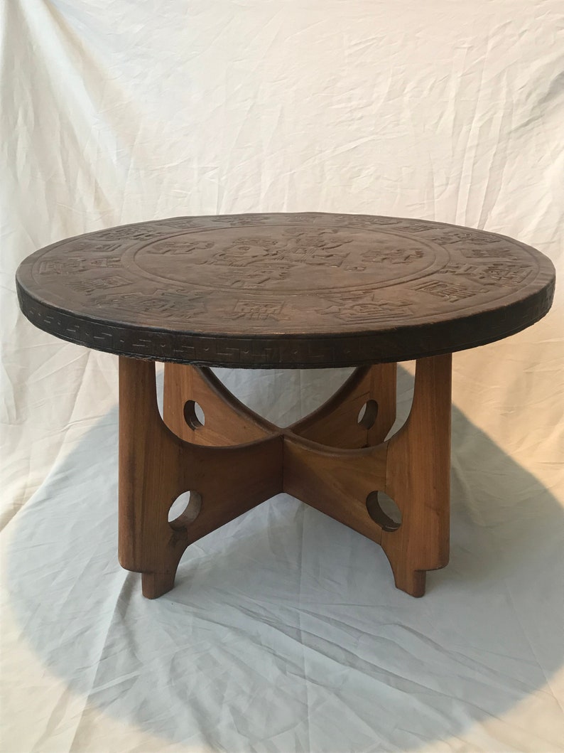 Mythological Hand Tooled Leather Top Table - Etsy