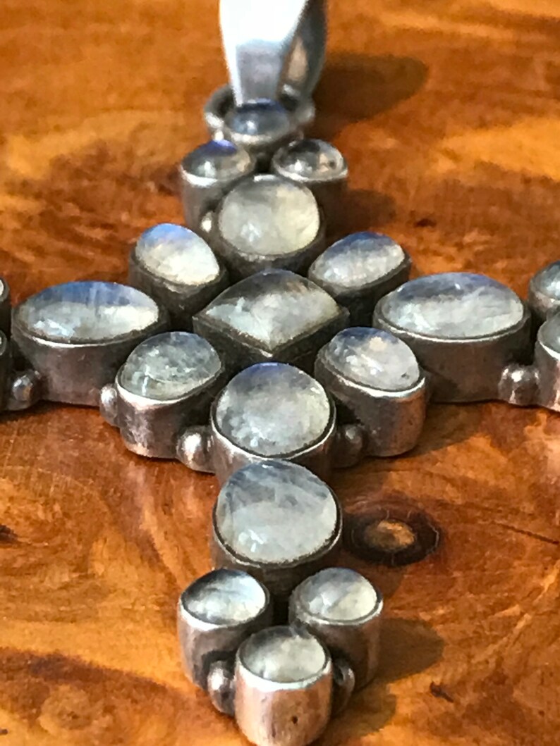 Sterling Silver Moonstone Cross Pendant, Italy - Etsy