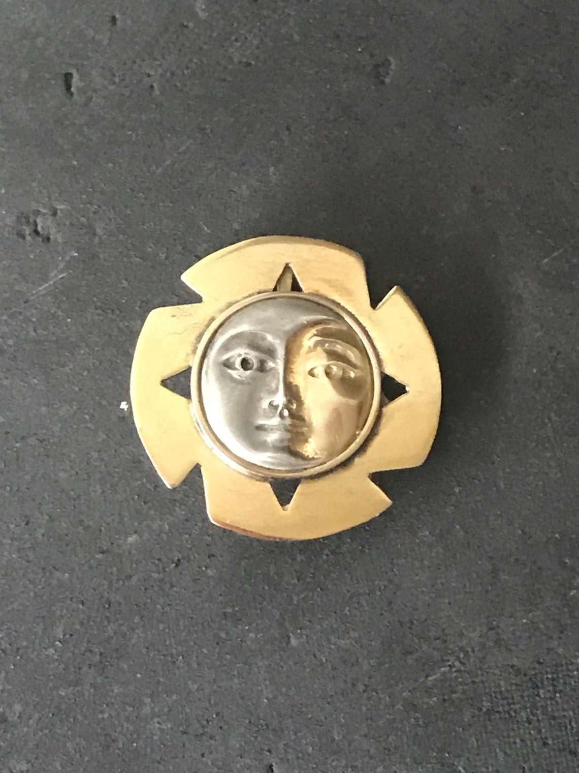 Abstract Magical Silver Gold Moon Sun Pendant Brooch - Etsy