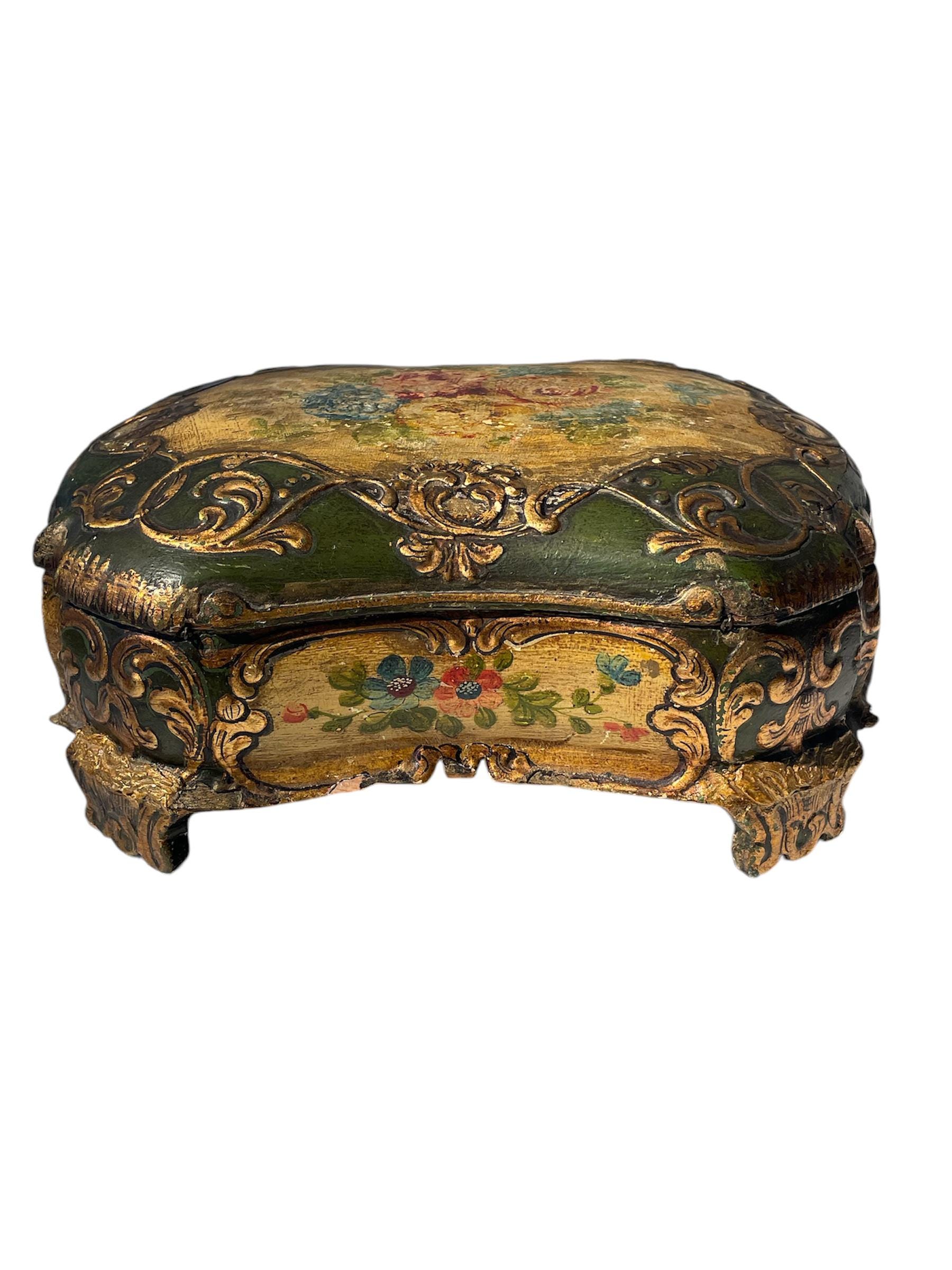 Antique Hand Painted Box Italian Florentine Stationery Box Treasure Box ...