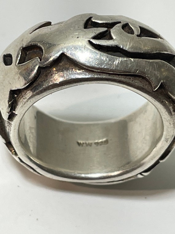 Vintage Heavy Custom Biker Rocker Ring Sterling Silve… - Gem