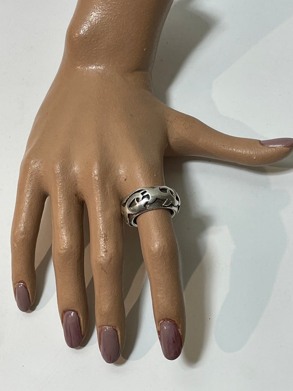 Vintage Heavy Custom Biker Rocker Ring Sterling Silve… - Gem