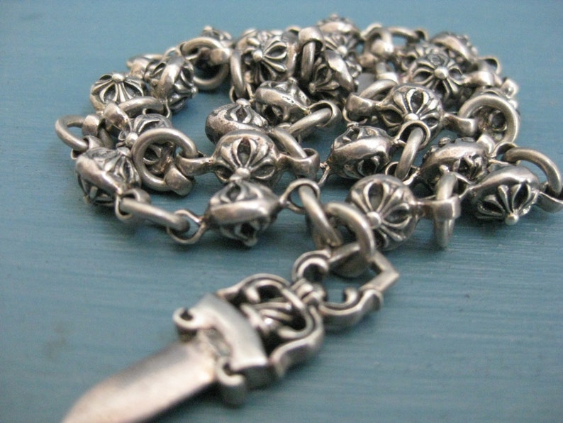 Vintage Sterling Silver Biker Rocker Cross Ball Dagger Necklace, C.1991 ...