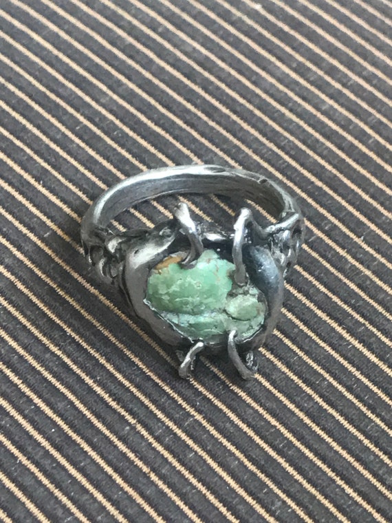 1960s Hippie Rocker Abstract Sterling Ring With Raw Turquoise | Etsy