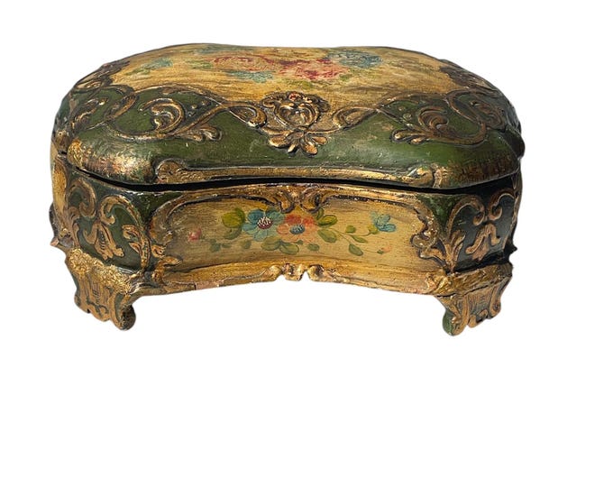 Antique Hand Painted Box Italian Florentine Stationery Box Treasure Box ...