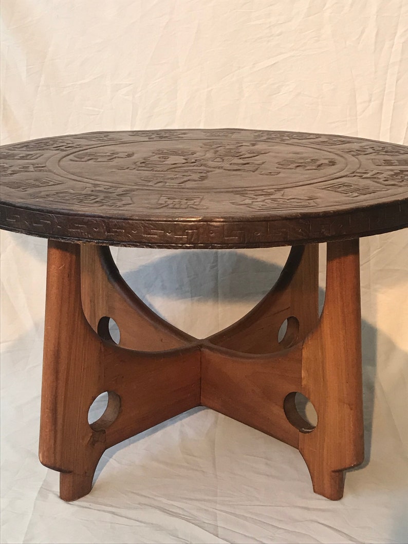 Mythological Hand Tooled Leather Top Table - Etsy