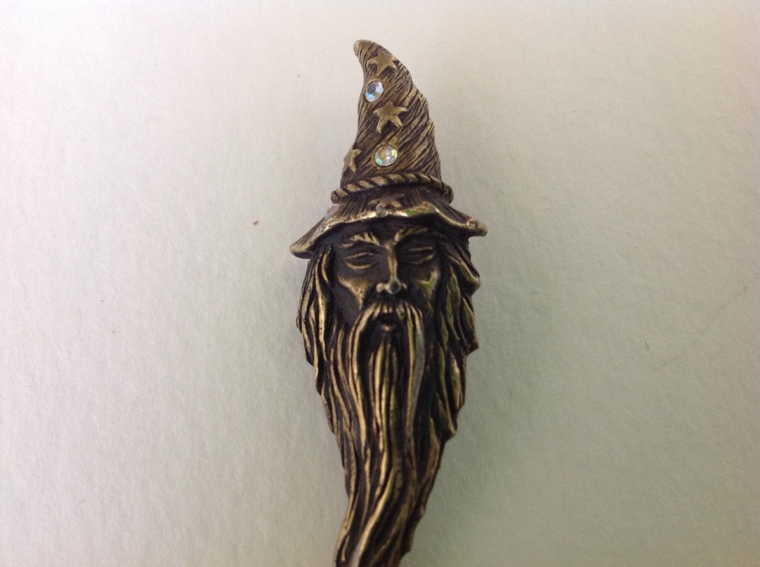 Original Hand Cast Solid Brass Hippie Wizard Brooch Pin, Signed C.1970 ...