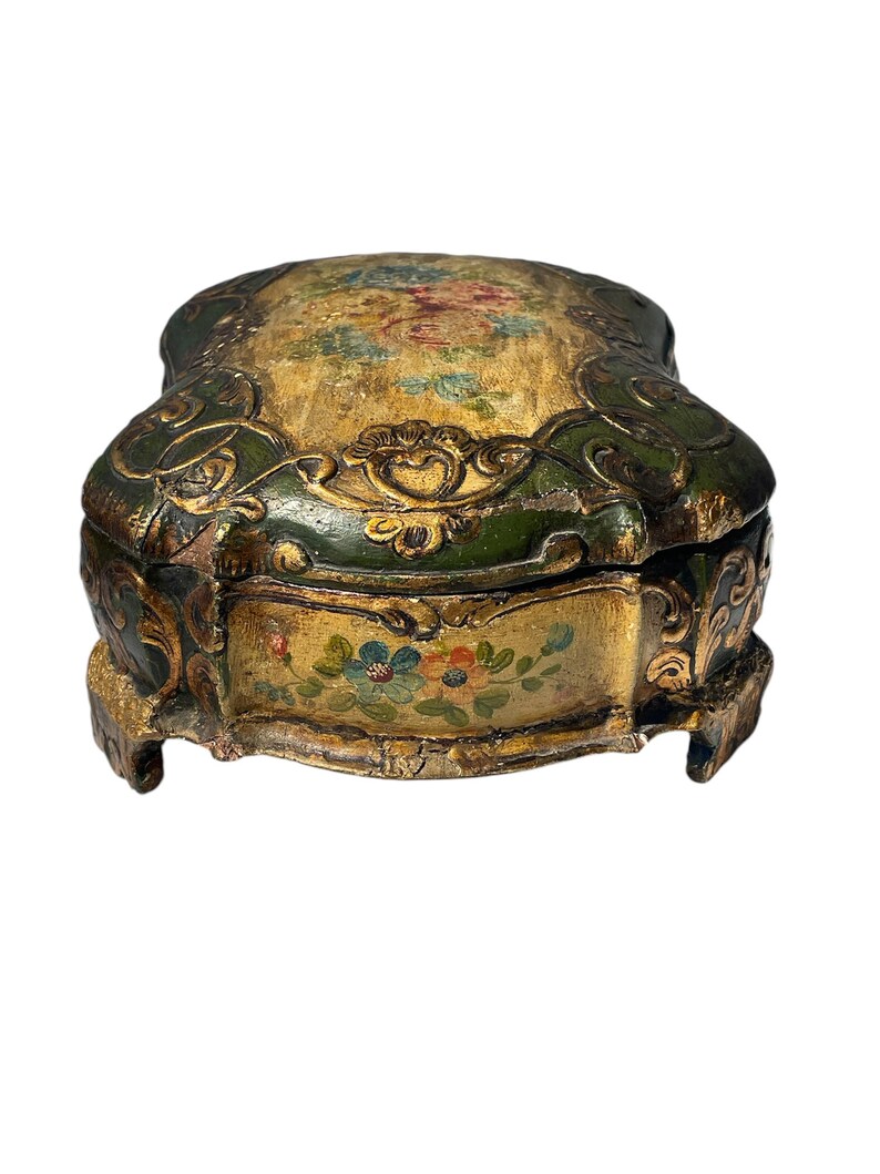 Antique Hand Painted Box Italian Florentine Stationery Box Treasure Box ...