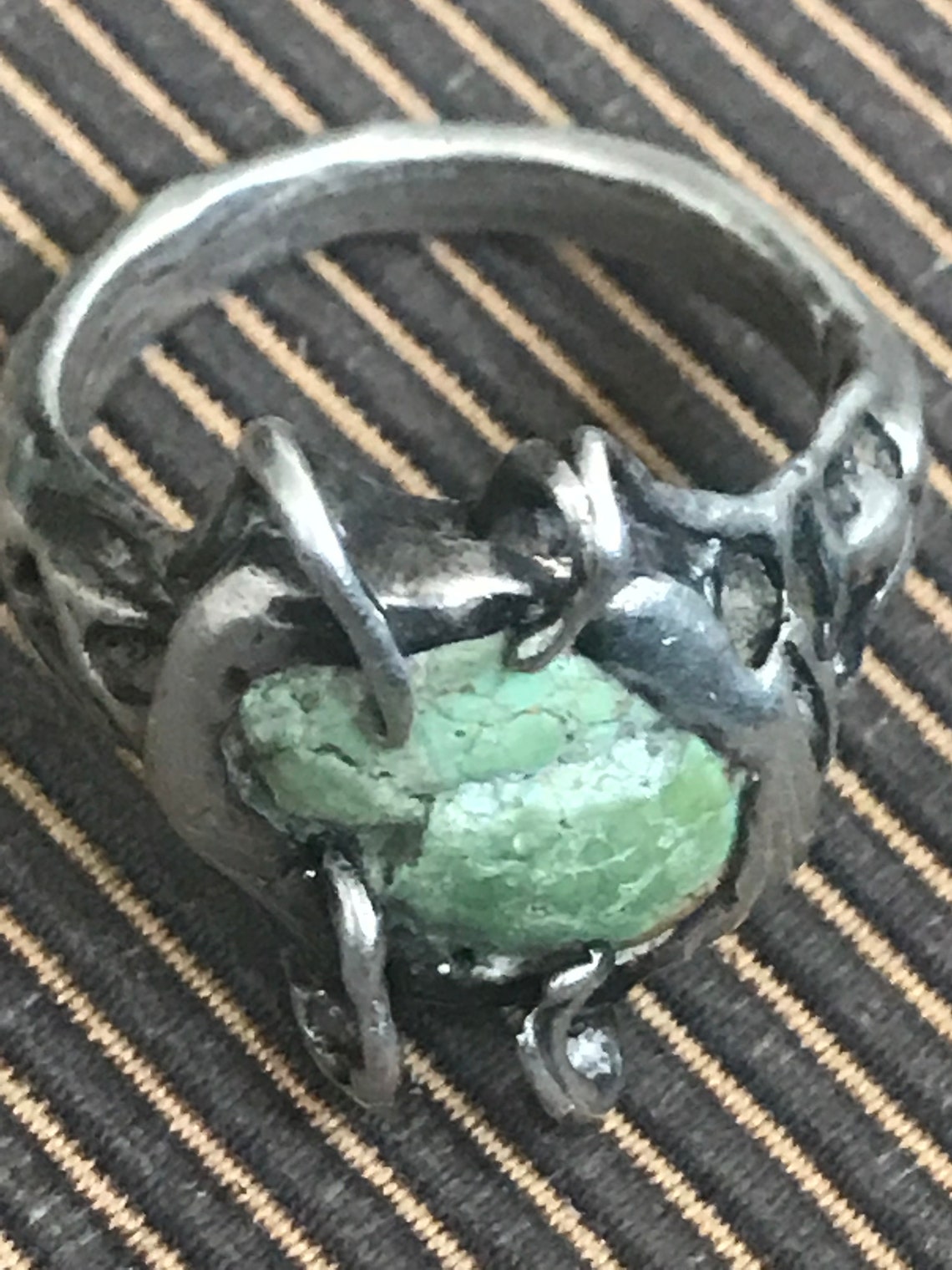 1960s Hippie Rocker Abstract Sterling Ring With Raw Turquoise | Etsy