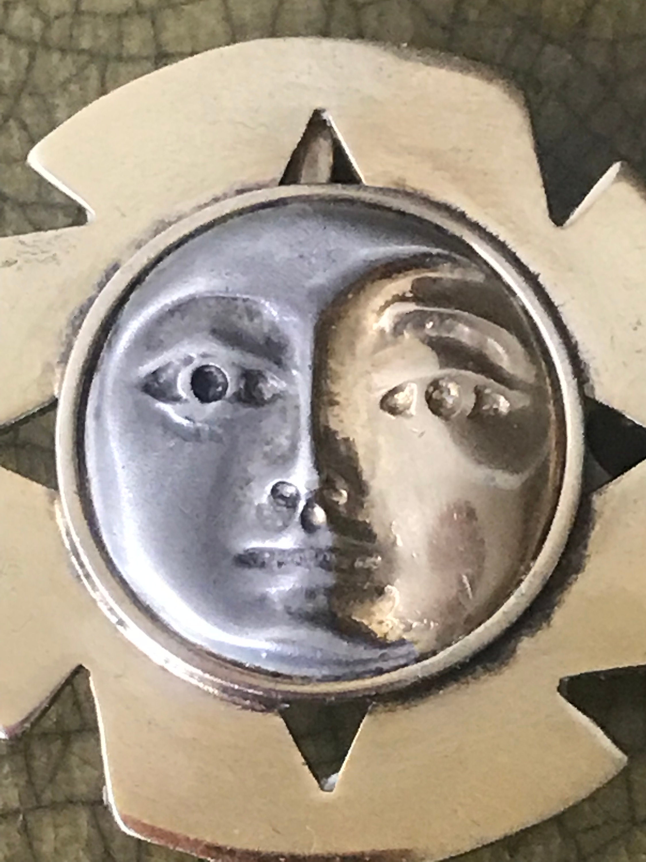 Abstract Magical Silver Gold Moon Sun Pendant Brooch - Etsy