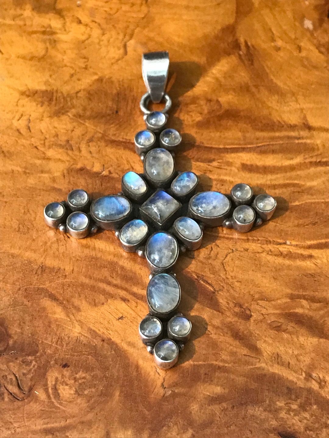 Sterling Silver Moonstone Cross Pendant, Italy - Etsy