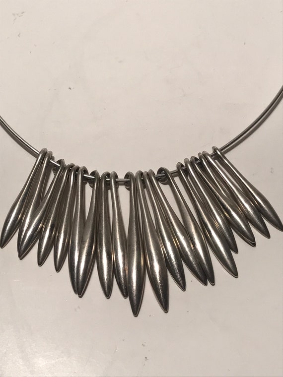 Modernist Designer Runway Sterling Silver Necklace - Gem