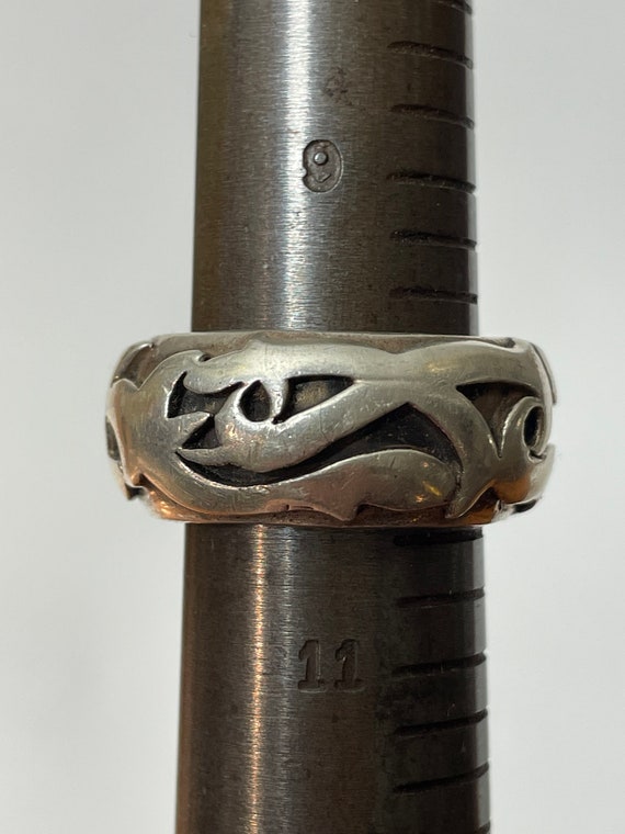 Vintage Heavy Custom Biker Rocker Ring Sterling Silve… - Gem