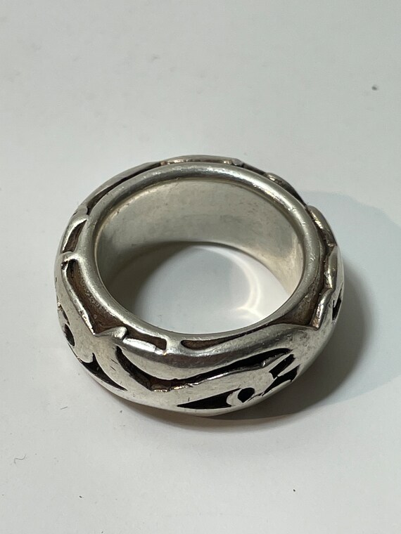 Vintage Heavy Custom Biker Rocker Ring Sterling Silve… - Gem