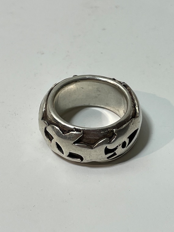 Vintage Heavy Custom Biker Rocker Ring Sterling Silve… - Gem