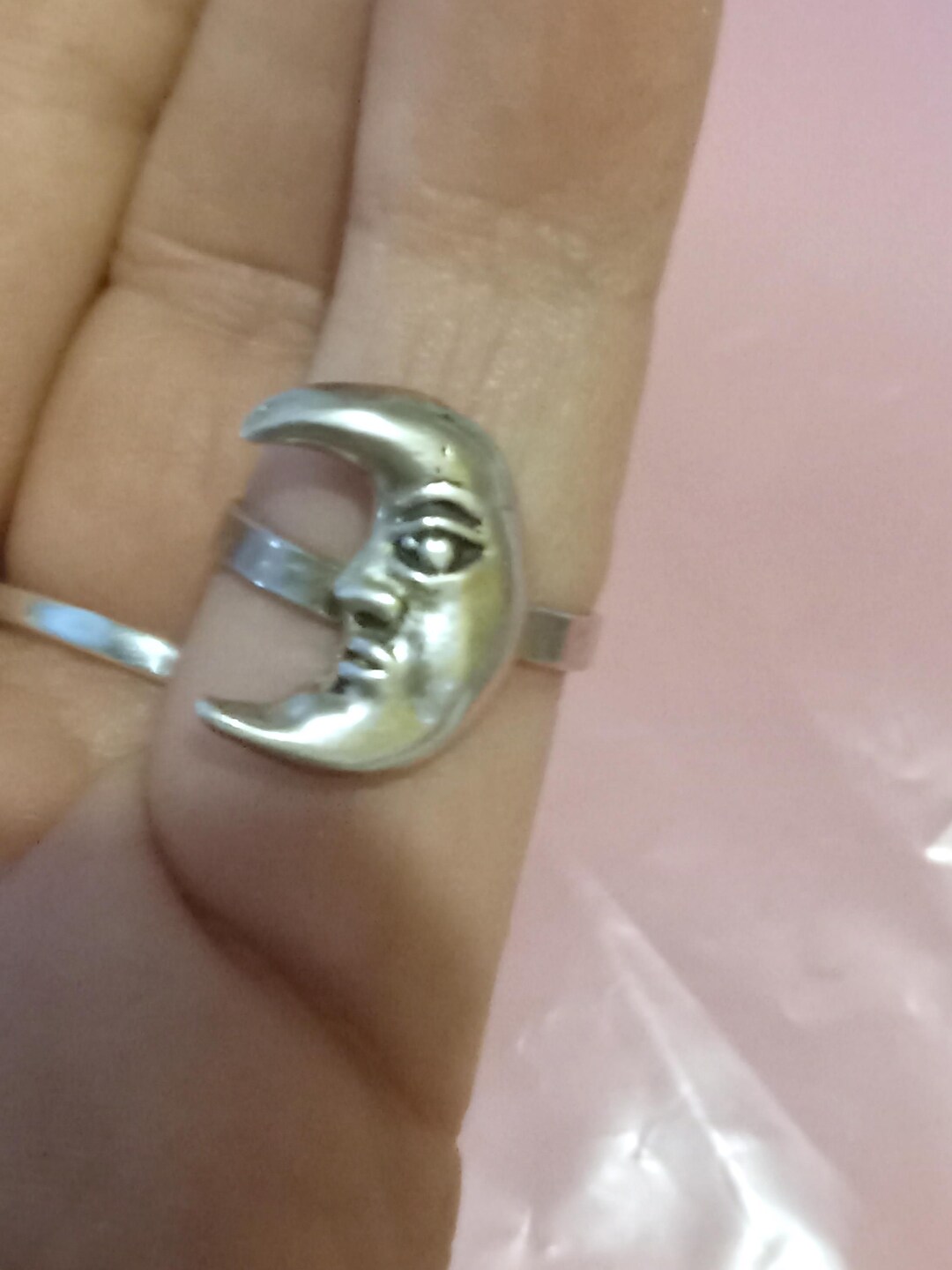 Sterling Crescent Moon Face Ring 4.5 - Etsy