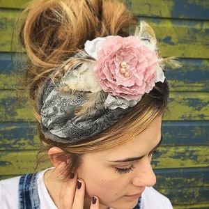 Grey Brocade Turban, Floral Half Turban, Turban, 1940s Turban ...