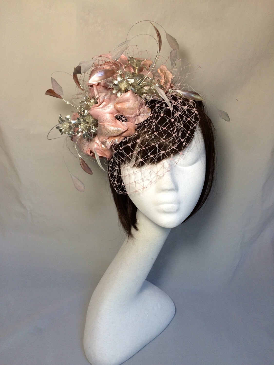 Peach Fascinator Veiled Wedding Hat Peach Wedding Hat | Etsy