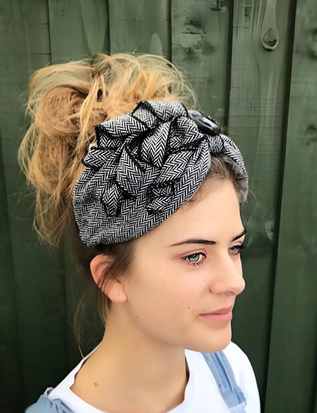 Black White Half Turban, Turban, Alice Band, 1940s Turban, Headscarf ...