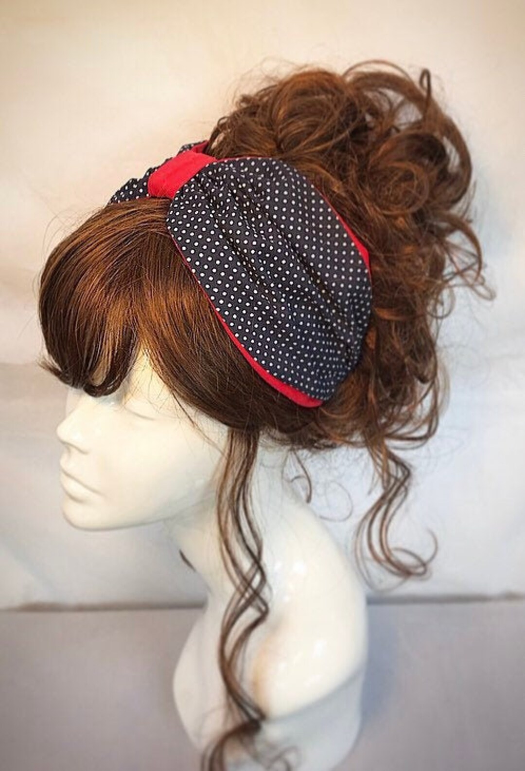 Red Navy Turban Polka Dot Headscarf Vintage Scarf Alice - Etsy