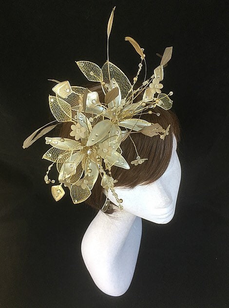 Gold Wedding Fascinator Mother of the Bride Hat Gold Veiled | Etsy UK