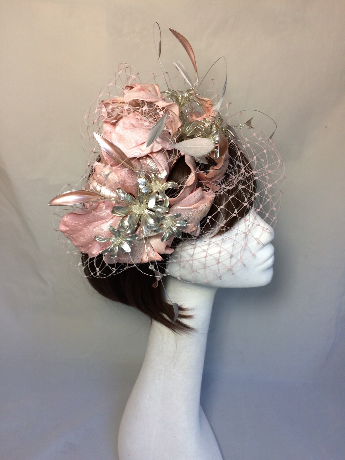 Peach Fascinator Veiled Wedding Hat Peach Wedding Hat | Etsy