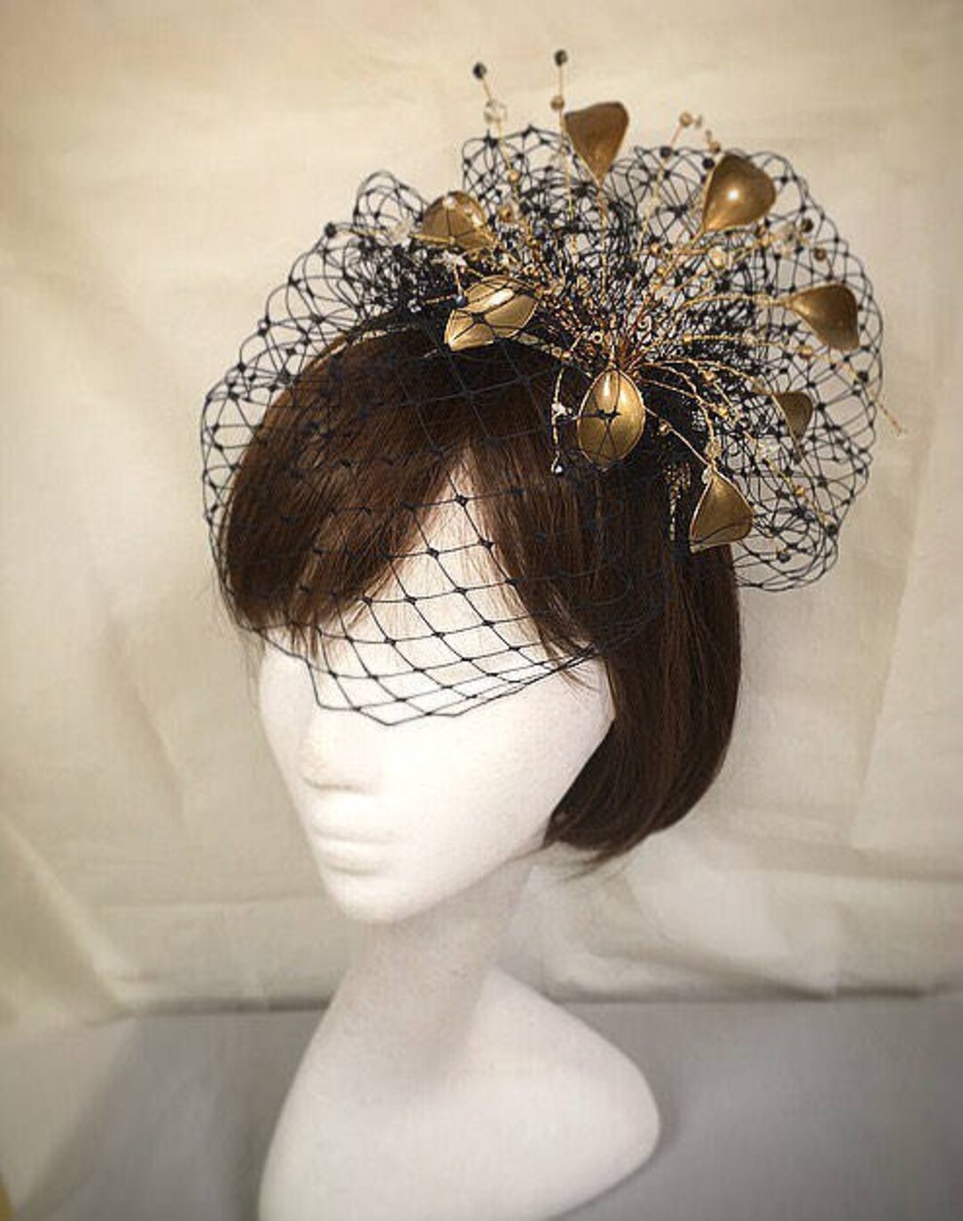 Bronze Gold and Navy Fascinator, Bronze Fascinator, Gold Tiara, Navy ...