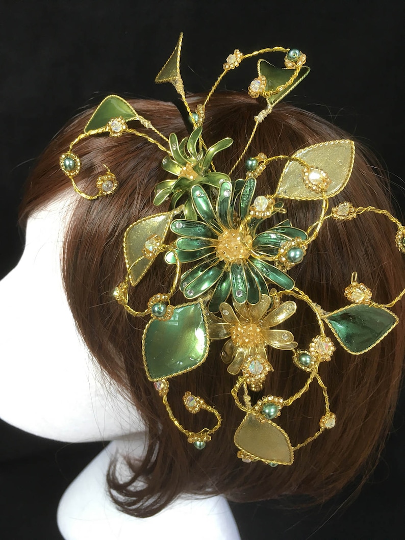 Green fascinator Summer tiara Flower fascinator Wedding | Etsy