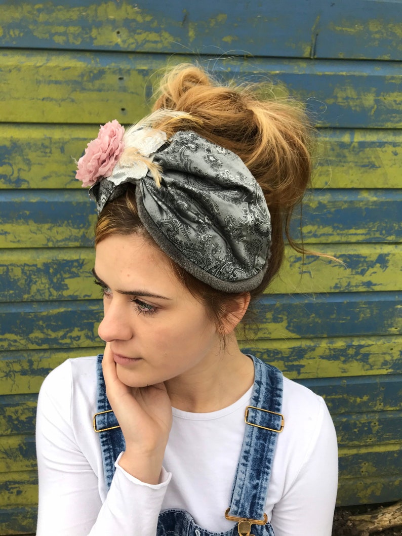 Grey Brocade Turban Floral Half Turban Turban 1940s Turban | Etsy